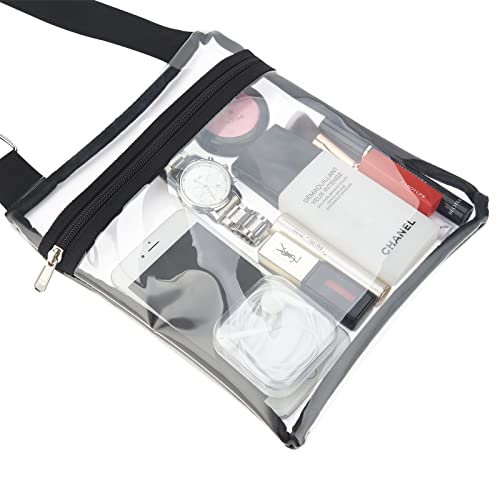 HAOGUAGUA Clear Crossbody Purse Bag, Clear Bag Stadium Approved for Concerts, Festivals, Sports Events (Black)