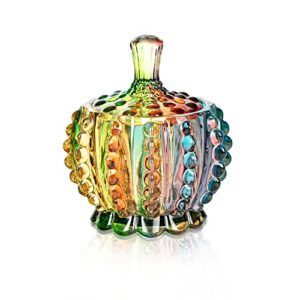 joeyan 6 oz colorful embossed glass jars with lid - crystal glass candy dishes - iridescent candy jars jewelry box for wedding, party, buffet decorative