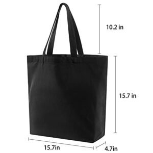 4 Pcs Black Reusable Large Canvas Tote Bags, Blank Multi-purpose Canvas Bags, Suitable for DIY Project, Grocery Bags, Shopping Bags, Book Bags, Gift Bags. Cotton bags. (Size: 15.7''x15.7''x4.7'')