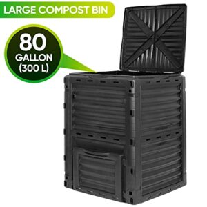 Large Garden Compost Bin, 80 Gallon (300L) Outdoor Composter Tumbler from BPA-Free Material for Fast Creation of Fertile Soil, Lightweight, Easy Assembly and Kitchen Waste Composting