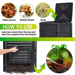 Large Garden Compost Bin, 80 Gallon (300L) Outdoor Composter Tumbler from BPA-Free Material for Fast Creation of Fertile Soil, Lightweight, Easy Assembly and Kitchen Waste Composting