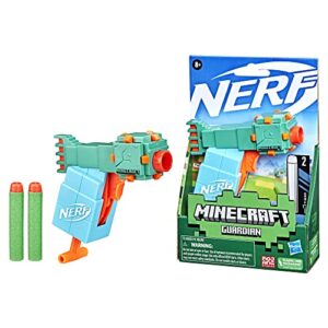 NERF MicroShots Minecraft Guardian Mini Blaster, Minecraft Guardian Mob Design, Includes 2 Official Elite Darts, Priming Handle