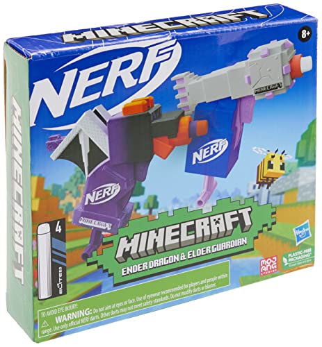 NERF MicroShots Minecraft Ender Dragon and Elder Guardian Mini Blaster 2-Pack, 4 Elite Darts, Pull to Prime Handle (Amazon Exclusive)