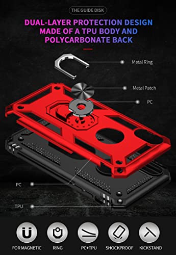 SunStory Compatible for iPhone XR Case with Tempered Glass Screen Protector,iPhone XR Phone Case with Magnetic Ring Kickstand for iPhone XR 2018 (Red, iPhone XR)