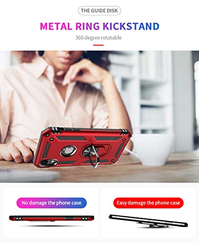 SunStory Compatible for iPhone XR Case with Tempered Glass Screen Protector,iPhone XR Phone Case with Magnetic Ring Kickstand for iPhone XR 2018 (Red, iPhone XR)