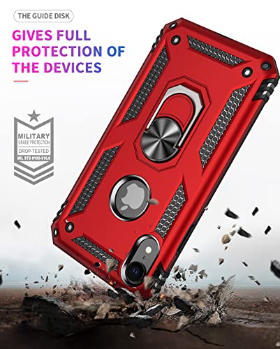 SunStory Compatible for iPhone XR Case with Tempered Glass Screen Protector,iPhone XR Phone Case with Magnetic Ring Kickstand for iPhone XR 2018 (Red, iPhone XR)