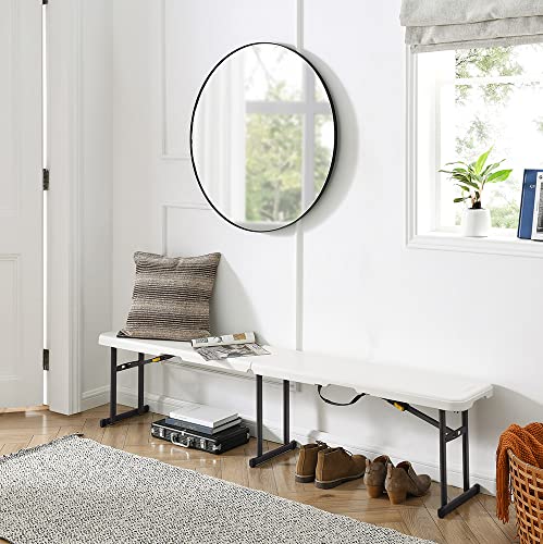 Living and More 6 Foot Fold-in-Half Bench with Carrying Handle, Easy Folding and Transport, Indoor/Outdoor Use, Sturdy Steel Frame, White