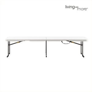 Living and More 6 Foot Fold-in-Half Bench with Carrying Handle, Easy Folding and Transport, Indoor/Outdoor Use, Sturdy Steel Frame, White