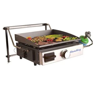 flame king flat top portable propane cast iron grill griddle tabletop, rv or wall mounted, stand on floor for outdoor camping, rv, marine,black