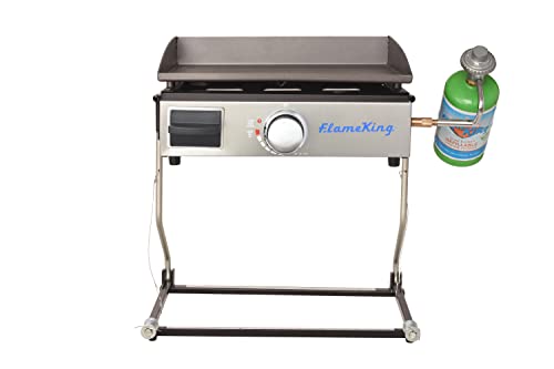 Flame King Flat Top Portable Propane Cast Iron Grill Griddle Tabletop, RV or Wall Mounted, Stand on Floor for Outdoor Camping, RV, Marine,Black