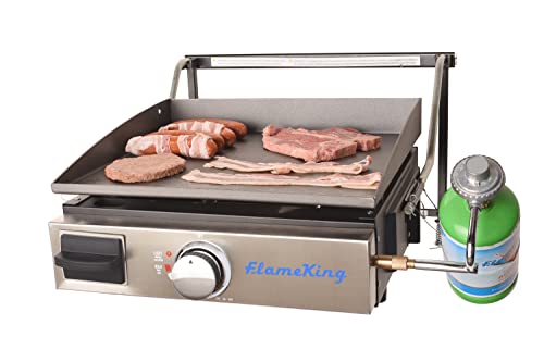 Flame King Flat Top Portable Propane Cast Iron Grill Griddle Tabletop, RV or Wall Mounted, Stand on Floor for Outdoor Camping, RV, Marine,Black