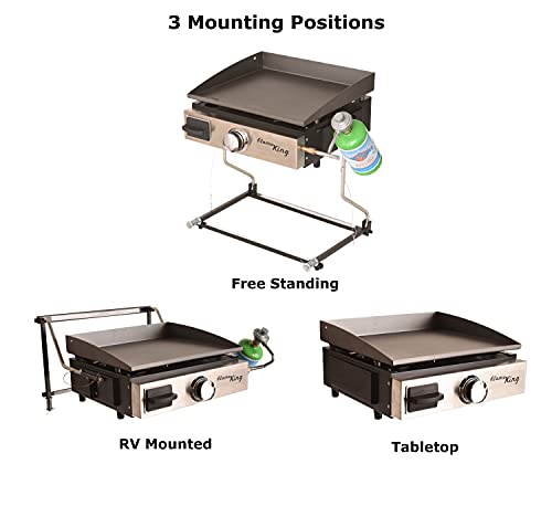 Flame King Flat Top Portable Propane Cast Iron Grill Griddle Tabletop, RV or Wall Mounted, Stand on Floor for Outdoor Camping, RV, Marine,Black