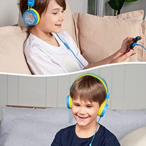 RIYO Kids Headphones with Microphone Wired On-Ear Headphones with 85dB/94dB Volume Limited 3.5mm Jack Foldable Stereo Headphones for Kids/School/Travel/Cellphones/Tablets/Kindle (Blue)