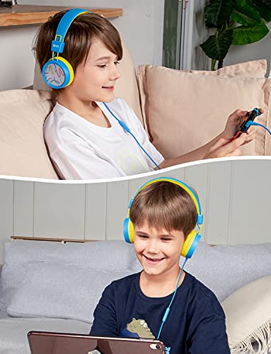 RIYO Kids Headphones with Microphone Wired On-Ear Headphones with 85dB/94dB Volume Limited 3.5mm Jack Foldable Stereo Headphones for Kids/School/Travel/Cellphones/Tablets/Kindle (Blue)