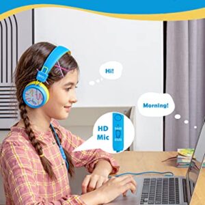 RIYO Kids Headphones with Microphone Wired On-Ear Headphones with 85dB/94dB Volume Limited 3.5mm Jack Foldable Stereo Headphones for Kids/School/Travel/Cellphones/Tablets/Kindle (Blue)