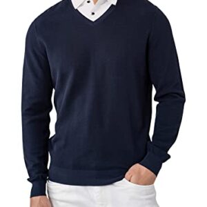 Mens V Neck Sweater Cotton Long Sleeve Pullover Knit Shirt Lightweight Casual Slim Fit Basic Tops,Navy M