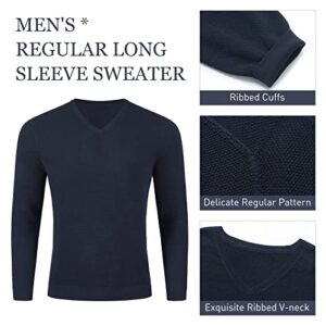 Mens V Neck Sweater Cotton Long Sleeve Pullover Knit Shirt Lightweight Casual Slim Fit Basic Tops,Navy M