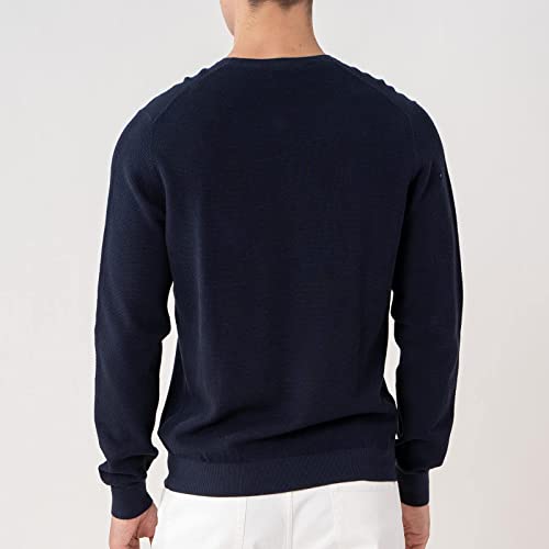 Mens V Neck Sweater Cotton Long Sleeve Pullover Knit Shirt Lightweight Casual Slim Fit Basic Tops,Navy M