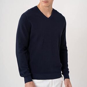 Mens V Neck Sweater Cotton Long Sleeve Pullover Knit Shirt Lightweight Casual Slim Fit Basic Tops,Navy M