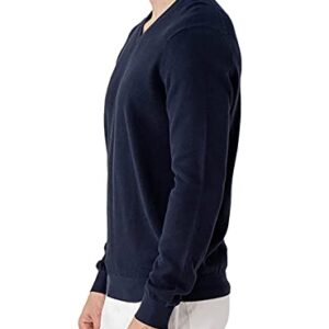 Mens V Neck Sweater Cotton Long Sleeve Pullover Knit Shirt Lightweight Casual Slim Fit Basic Tops,Navy M