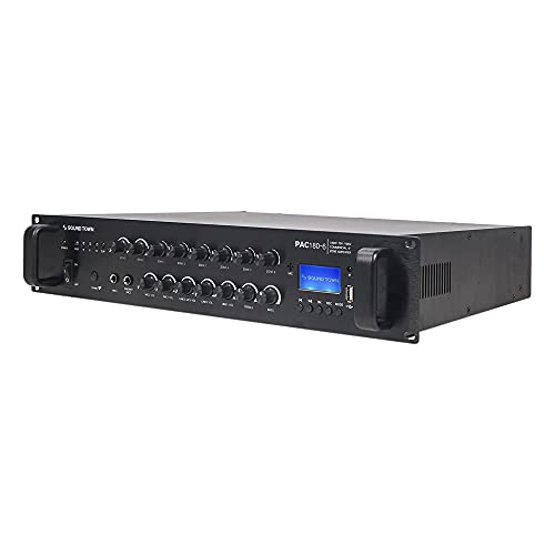 Sound Town 180W 6-Zone 70V/100V Commercial Power Amplifier with Bluetooth, Aluminum, for Restaurants, Lounges, Bars, Pubs, Schools and Warehouses (PAC180-6)