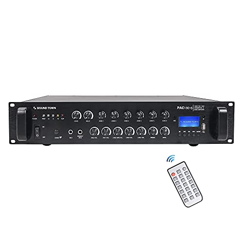 Sound Town 180W 6-Zone 70V/100V Commercial Power Amplifier with Bluetooth, Aluminum, for Restaurants, Lounges, Bars, Pubs, Schools and Warehouses (PAC180-6)