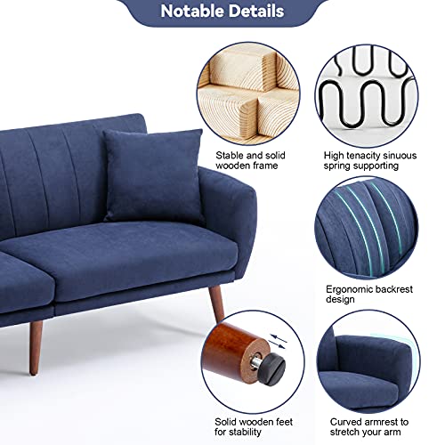 Vicluke Convertible Futon Sofa Bed, Modern Upholstered Split-Back Foldable Sleeper Sofa Couches Furniture w/Adjustable Backrest, Armrest, Wooden Frame & Leg for Living Room,Apartment,Christmas(Blue)