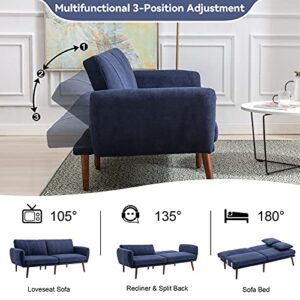 Vicluke Convertible Futon Sofa Bed, Modern Upholstered Split-Back Foldable Sleeper Sofa Couches Furniture w/Adjustable Backrest, Armrest, Wooden Frame & Leg for Living Room,Apartment,Christmas(Blue)