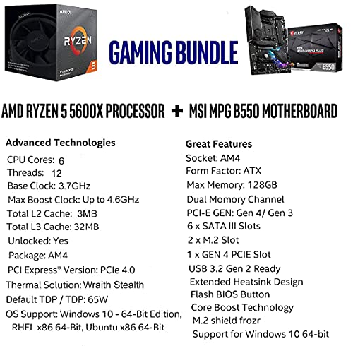 Micro Center AMD Ryzen 5 5600X Desktop Processor 6-core Up to 4.6GHz Unlocked with Wraith Stealth Cooler Bundle with MSI MPG B550 Gaming Plus ATX Gaming Motherboard (AMD AM4, DDR4, PCIe 4.0, M.2)