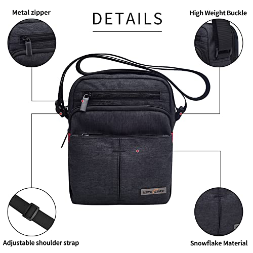 USPECLARE Messenger Bag, Crossbody Shoulder Bags Travel Bag Man Purse Casual Sling Pack for Work Business (Black)