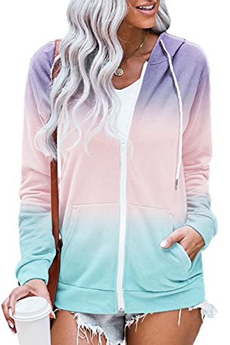 YOCUR Sudaderas Para Mujer Zip Top Womens Hoodie Multicolor Sweatshirt Fall Lightweight Long Sleeve Sweater Purple S