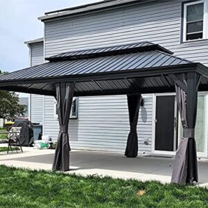 12' x 20' Hardtop Gazebo Outdoor Aluminum Gazebos with Galvanized Steel Double Canopy for Patios Deck Backyard,with Curtains&Netting by domi outdoor living Brown