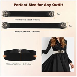 LEACOOLKEY 3 Pack Women Vintage Wide Waist Belt for Dress, Elastic Cinch Belt with Retro Interlocking Brass Buckle