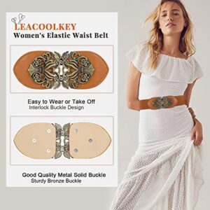 LEACOOLKEY 3 Pack Women Vintage Wide Waist Belt for Dress, Elastic Cinch Belt with Retro Interlocking Brass Buckle