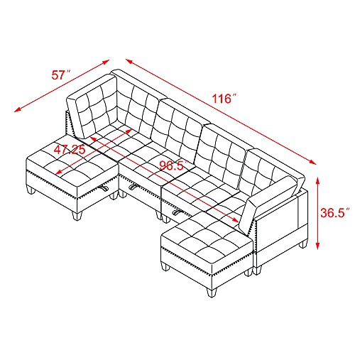 Melpomene U Shape Sectional Sofa DIY Sofa Combination，Includes Two Single Chair ，Two Corner and Two Ottoman(Black, Velvet+Two Single Chair)