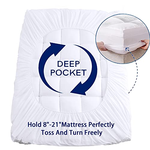 Bamboo Mattress Topper King Size, Cooling Extra Thick Breathable Mattress pad, Soft Quilted Fitted Mattress Cover with 1000 GSM Down Alternative Fill (8-21”Deep Pocket)