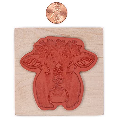 Inkadinkado 60-01738 Floral Cow Wooden Rubber Stamp for Arts and Crafts, 2" x 2"