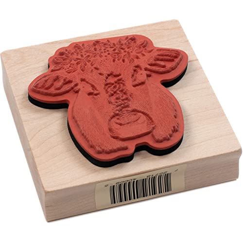 Inkadinkado 60-01738 Floral Cow Wooden Rubber Stamp for Arts and Crafts, 2" x 2"