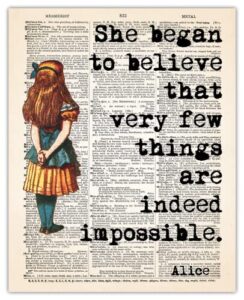 motivational wall art office decor for men & women: "she began to believe" alice in wonderland 8x10 inspirational, motivational poster & positive affirmations wall decor