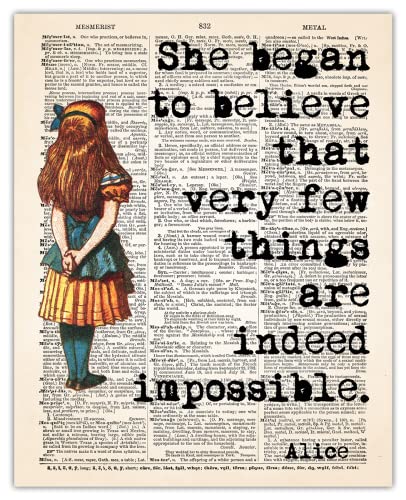 Motivational Wall Art Office Decor for Men & Women: "She Began To Believe" Alice in Wonderland 8x10 Inspirational, Motivational Poster & Positive Affirmations Wall Decor