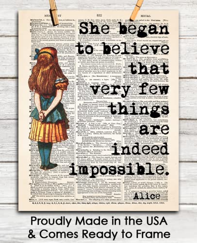 Motivational Wall Art Office Decor for Men & Women: "She Began To Believe" Alice in Wonderland 8x10 Inspirational, Motivational Poster & Positive Affirmations Wall Decor