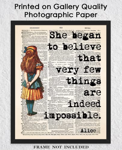 Motivational Wall Art Office Decor for Men & Women: "She Began To Believe" Alice in Wonderland 8x10 Inspirational, Motivational Poster & Positive Affirmations Wall Decor