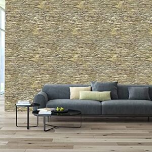 Retro-Art 3D Wall Panels, Pack of 6, Stone Wall in Beige Yellow, PVC, 37.2" x 25.5", Cover 39.53 sq.ft., 186FB