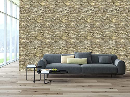 Retro-Art 3D Wall Panels, Pack of 6, Stone Wall in Beige Yellow, PVC, 37.2" x 25.5", Cover 39.53 sq.ft., 186FB