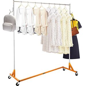 vevor z rack, 300 lbs industrial grade z base garment rack, 24" x 63" x 71" height adjustable clothes rack, sturdy steel heavy duty clothing rack w/ lockable casters for home garment store orange