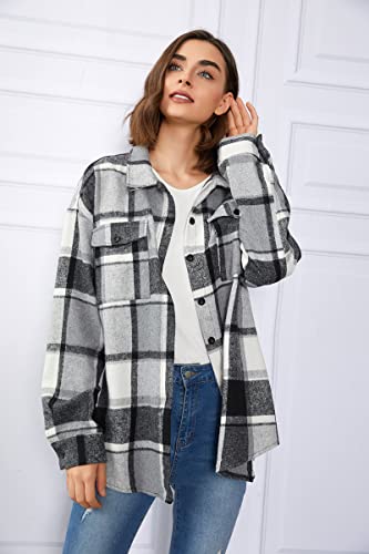 AUTOMET Womens Casual Plaid Shacket Wool Blend Button Down Long Sleeve Shirt Fall Jacket Shackets