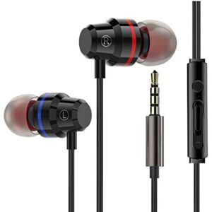 Earbuds Wired with Microphone Headphones Ear Buds,2 Pack Metal Earphones Mic with Volume Control Bass Noise Isolating(Rose Black)