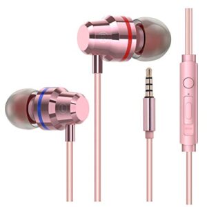 Earbuds Wired with Microphone Headphones Ear Buds,2 Pack Metal Earphones Mic with Volume Control Bass Noise Isolating(Rose Black)