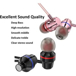 Earbuds Wired with Microphone Headphones Ear Buds,2 Pack Metal Earphones Mic with Volume Control Bass Noise Isolating(Rose Black)