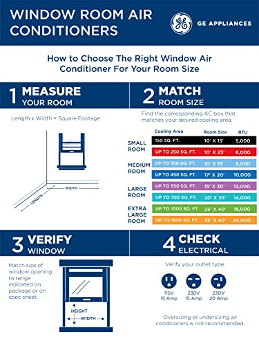 GE Window Air Conditioner 8000 BTU, Wi-Fi Enabled, Black, Energy-Efficient Cooling for Medium Rooms, 8K BTU Window AC Unit with Easy Install Kit, Control Using Remote or Smartphone App